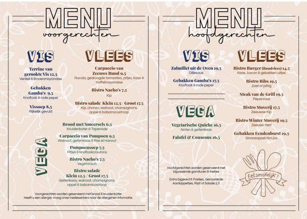 Menukaart | Bistro Middelburg
